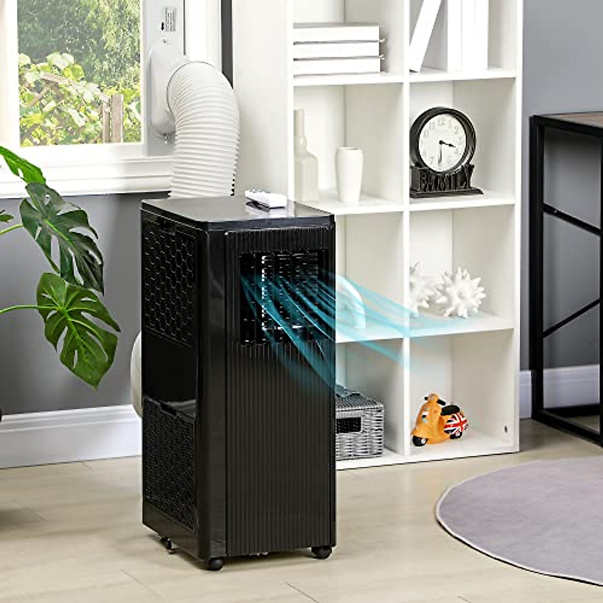 HOMCOM 8,000 BTU Smart WiFi Portable Air Conditioners for Rooms Up to 215 Sq. Ft., Cool Dehumidifier Fan 3-in-1 Portable AC Unit with Remote, 24H Timer, Window Mount Kit Included, Black
