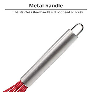 KUFUNG Kitchen Silicone Whisk, Balloon Mini Wire Whisk, Stainless Steel & Silicone Non-Stick Coating Hand Egg Mixer, for Blending Whisking Beating Stirring Cooking Baking (Red, 10 inch)