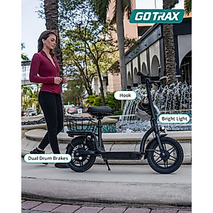 Gotrax Astro Electric Scooter with Seat for Adult Commuter,19 Miles Range&15.5Mph Power by 350W Motor, Folding Scooter with 14" Pneumatic Tire& Comfortable Wider Deck, E-Bike with Carry Basket Black