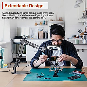 3X LED Magnifying Lamp, Beigaon 2 in 1 Magnifier with Light and Clamp, Adjustable Swing Arm, 3 Color Modes, Dimmable, Desk Lamp Magnifying Glass with Light and Stand for Close Work, Crafts, Reading