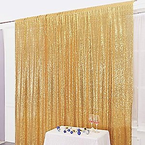 Juya Delight 4ft x 7ft New Gold Sequin Photography Backdrop Curtain for Wedding Party Decoration Festival Ceremony