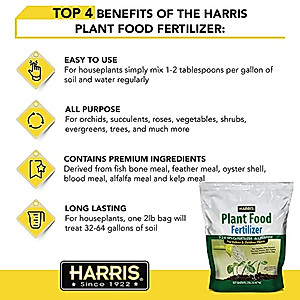 Harris Premium Plant Food Fertilizer, Promotes Vigorous Growth of Indoor and Outdoor Plants, 2lb