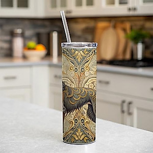 Mudi Dog Art Nouveau Skinny Tumbler 20oz with Straw Insulated Water Bottle Gift