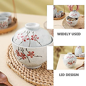 Hemoton 2 Sets Chawanmushi Cups with Lids Personal Stew Pot Ceramic Birds Nest Tonic Cup Small Steam Soup Bowl Dessert Cup for Home Kitchen Restaurant