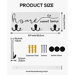 homenote Key Holder for Wall, Delicate Wall Mounted Key Rack with 3 Double Key Hooks, Home Sweet Home Decor Wooden Key Hanger for Entryway, Hallway, Kitchen, Bedroom, Bathroom, Office (White)