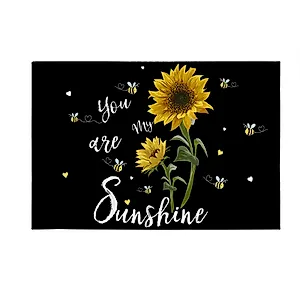 Bee Floral Sunflower My Sunshine BlackBathroom Shower Mat Doormat Non Slip,Floor Rug Absorbent Carpets Floor Mat Home Decor for Kitchen Bedroom Rug, 16"X 24"
