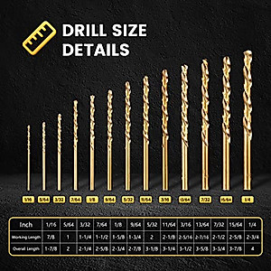 BOEN Cobalt Drill Bit Set - 13PCS M35 High Speed Steel Twist Jobber Length Drill Bits 1/16" - 1/4", Drill Bit for Hardened Metal, Stainless Steel, Cast Iron, Plastic and Wood, Indexed Storage Case