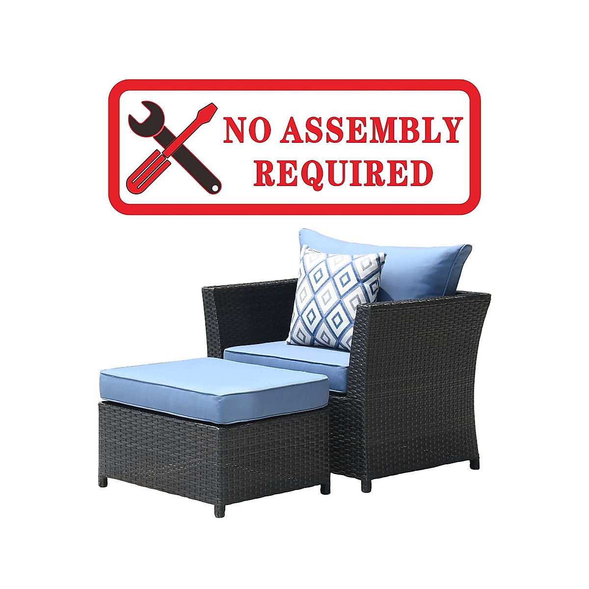 ovios Patio Furniture Set 6 Piece Fully Assembled Outdoor Furniture Conversation Set All Weather High Back Sofa Rattan Wicker Sectional Sofa Set for Yard Deck Porch (Blue)