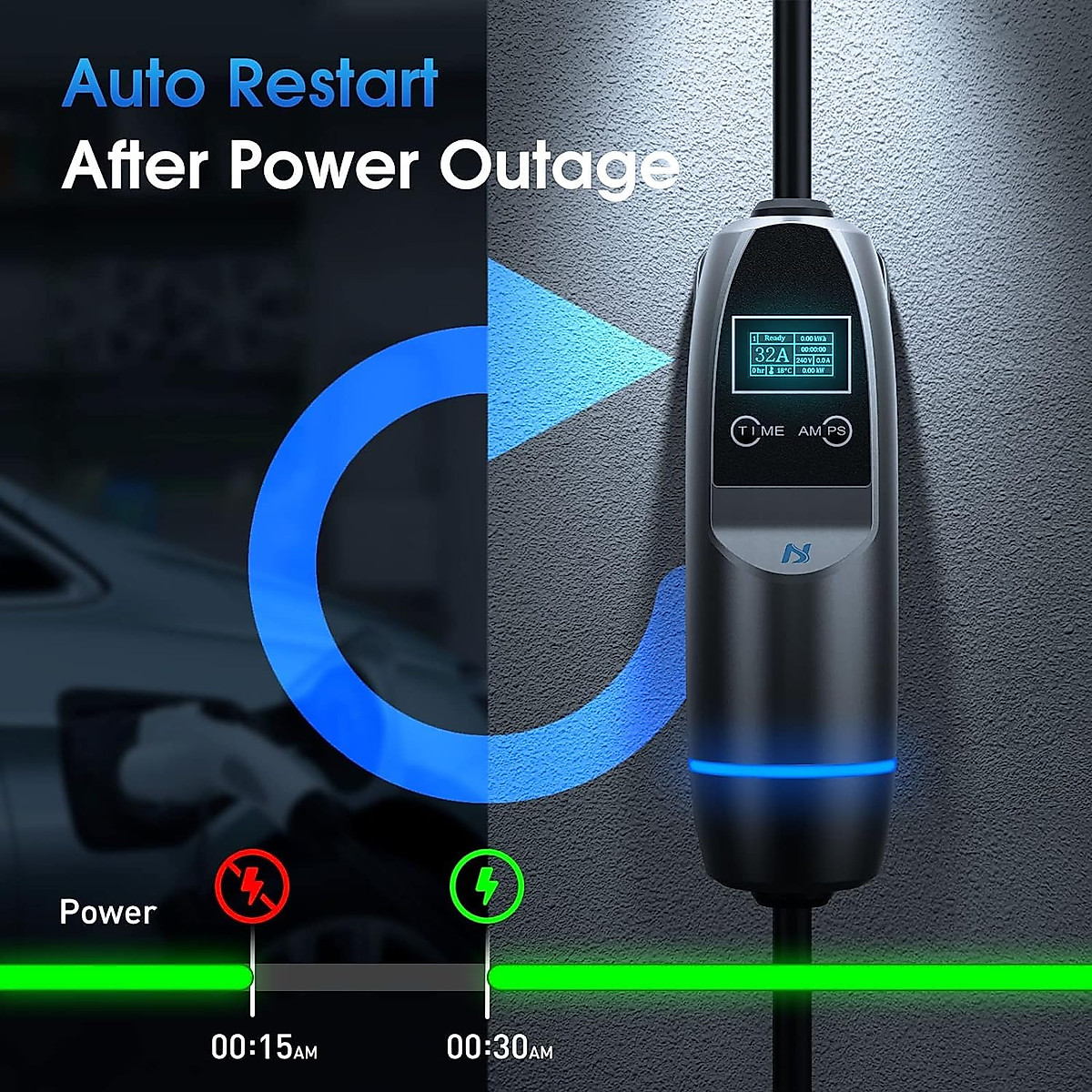 KHONS Level 2 EV Charger, Up to 32 Amp, 15.5ft Cable, Portable Electric Vehicle Charger, NEMA 14-50 Plug, Compatible with J1772 Electric Cars (G1S)