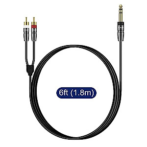 J&D 6.35mm TRS to Dual RCA Audio Cable, Copper Shell Heavy Duty 6.35mm 1/4 inch Male TRS to 2 RCA Male Stereo Audio Y Splitter Cable, 6 Feet