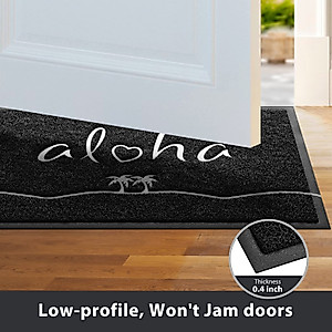 ALOHA Door Mat Welcome Mat Inside Outside Home Floor Mat Low-Profile Indoor Outdoor Mats for Entryway High Traffic Areas Patio Garage Porch Rugs, Black, 30"x17.5"