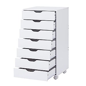 Naomi Home 7 Drawer Dresser, Tall Dressers for Bedroom, Kids Dresser with Wheels, Durable Storage Drawers, Small Dresser for Closet, Makeup Dresser with 180 lbs Capacity - White