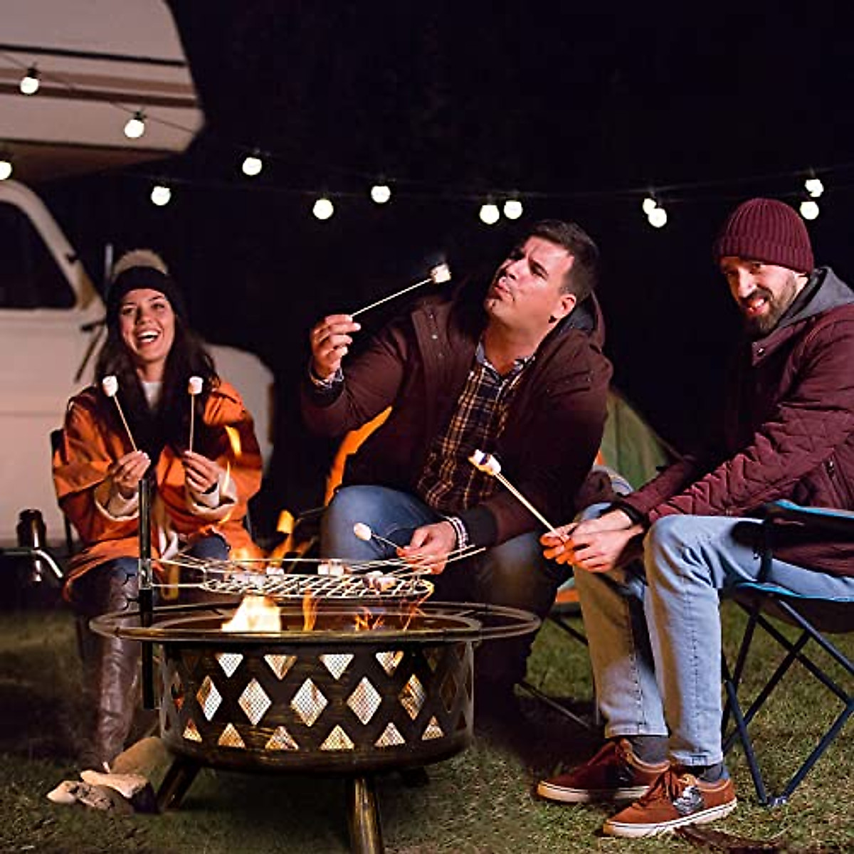 Amopatio Fire Pit for Outside, 30 Inch Large Outdoor Wood Burning Fire Pits, Patio Backyard Firepit with Steel BBQ Grill Cooking Grate, Spark Screen & Poker for Garden, Bonfire, Camping, Picnic