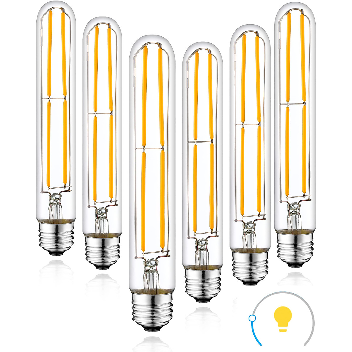 Long T10 LED Bulb, 7.3in Vintage Edison Dimmable Bulb 6W 2700K Warm White Tubular Bulbs, E26 Medium Base Clear 600LM 60W Equivalent for Cylinder Pendant Wall Sconces Chandelier Vanity 6Pack