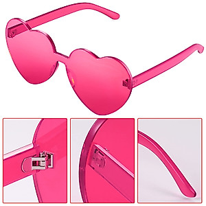 Maxdot 3 Pieces Heart Shaped Sunglasses Candy Color Rimless Heart Glasses for Women Colorful Summer Party Favors(Light Pink, Pink, Rose Red)