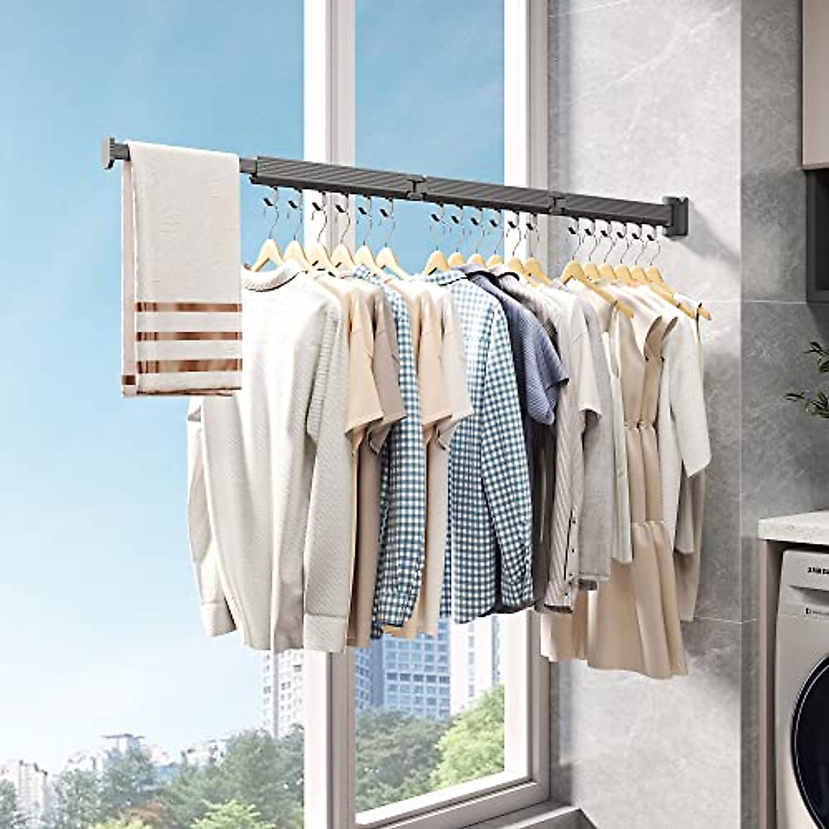 HEILAIYI Laundry Drying Rack Wall Mounted,Clothes Drying Rack,Drying Rack Clothing,Clothes Rack,Laundry Hanger Rack,Laundry Clothes Hanger,Laundry Rack Wall Mount,Retractable,Collapsible,Grey Color