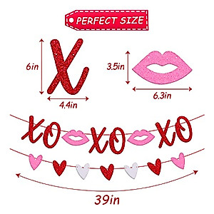 XOXO Banner for Valentine's Day Romantic Anniversary Engagement Wedding Bridal Shower Proposal Kiss Me Love Heart Garland Party Supplies Sparkle Glitter Decorations