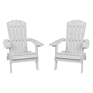Flash Furniture Charlestown Folding Adirondack Chair - White - Poly Resin - Indoor/Outdoor - Weather Resistant - Set of 2
