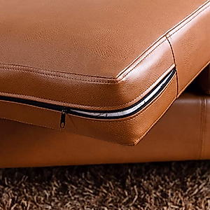 Dreamsir 80'' Faux Leather Sofa Couch, Mid-Century Modern Sofa with Solid Wooden Frame & Padded Cushions, 3-Seater Couch for Living Room, Apartment, Lounge Room (Brown)