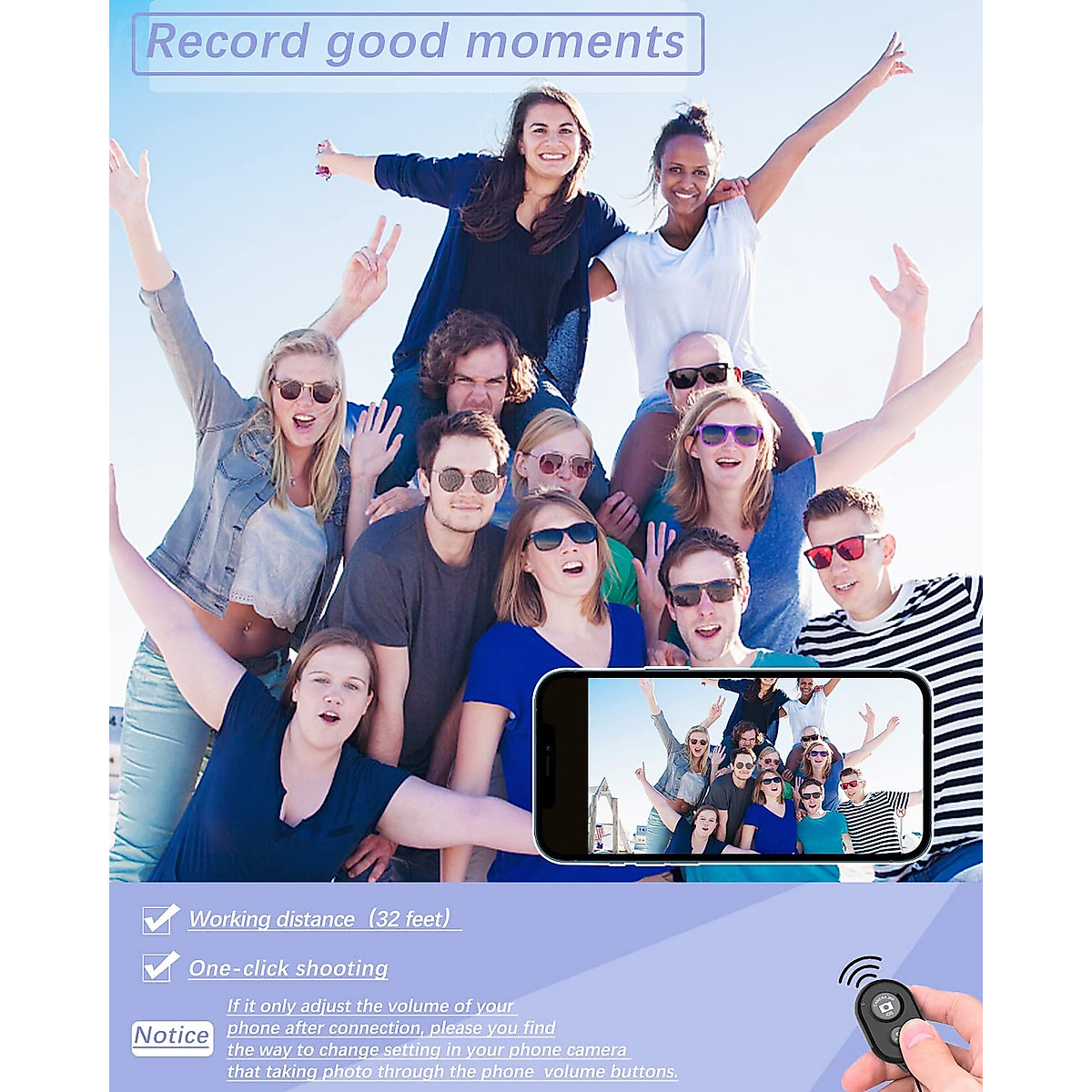 Wireless Remote for iPhone Camera for iPhone & Android, Bluetooth Remote Capture Perfect Moments Hands-Free with This Selfie Clicker for Photos & Videos, Works with Smartphones and Tablets (Classic)