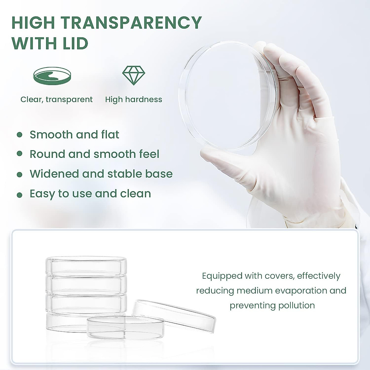 Huanyu 60mm Glass Petri Dish with Lids High Borosilicate Glass Petri Dishes Bacterial Culture Dishes for Lab Science Experiment (5pcs: 60mm)