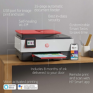 HP OfficeJet Pro 8035 All-in-One Wireless Printer - Includes 8 Months of Ink, HP Instant Ink, Works with Alexa - Coral (4KJ65A)