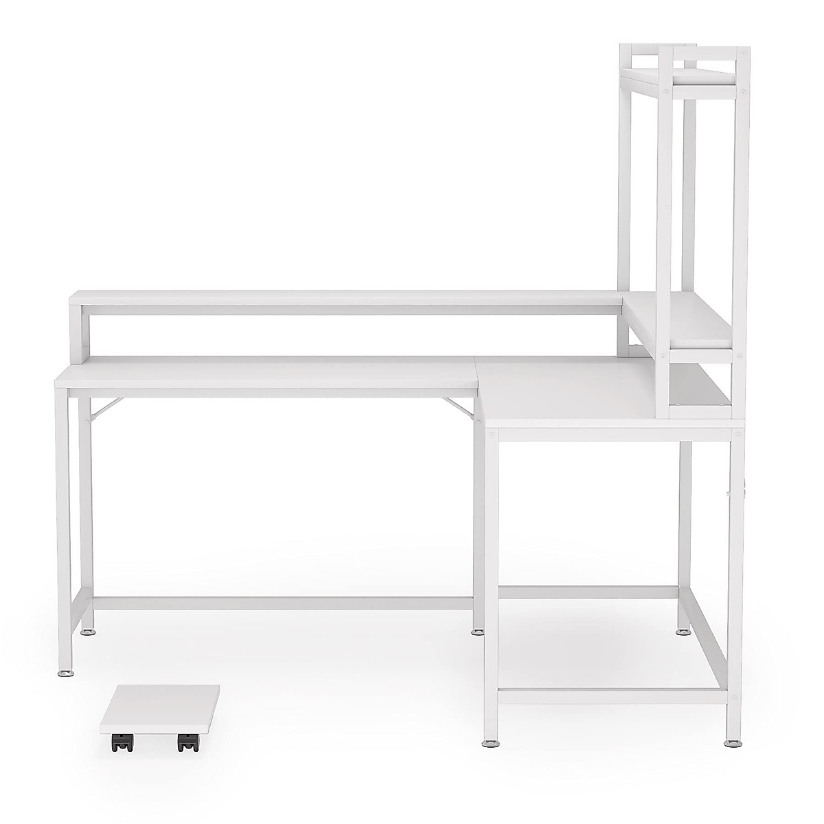 Tribesigns L Shaped Desk with Hutch and Monitor Stand, Corner Computer Desk Home Office Desk with Storage Shelf, Gaming Table Workstation,CPU Stand Included, (White&White)