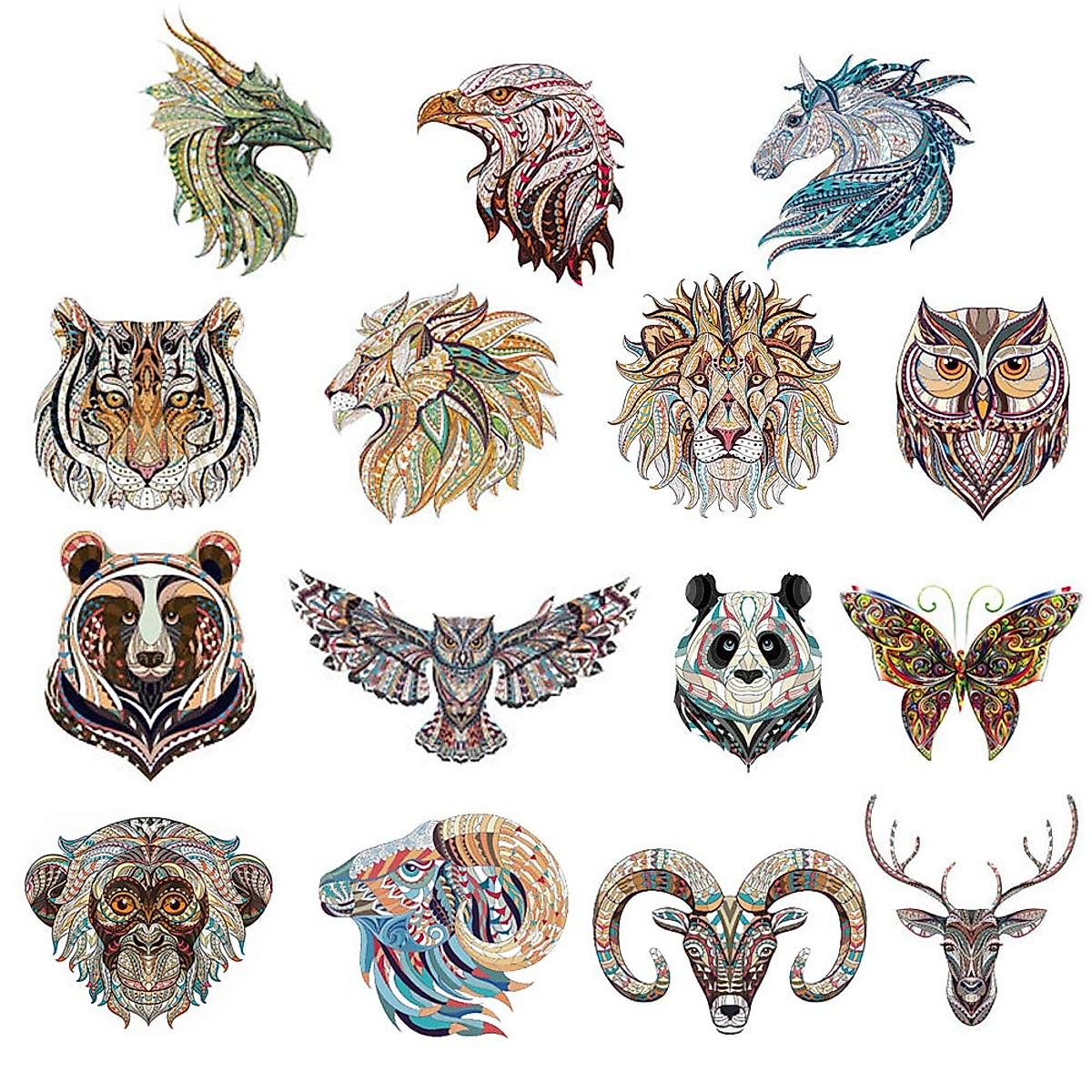 Animals Patches - Iron on Stickers Heat Transfer Appliques Cool Retro Folk-Custom Badges Logo with Butterfly Unicorn Dragon Lion Owl Tiger Design Decals for DIY T-Shirt, Bags, Hats, Jackets(15 PCS)