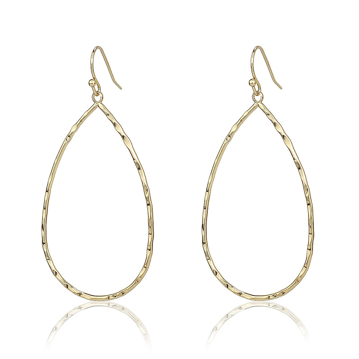 Pomina Lightweight Open Gold Teardrop Earrings Simple Basic Geometric Gold Dangle Drop Earrings for Women (TextureTeardrop_Gold)