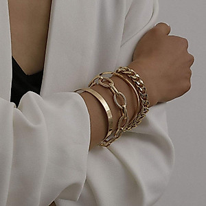 Denifery Gold Chain Bracelet Gold Link Bracelet Cuban Link Bracelet Gold Charm Bracelet Bracelets for Women