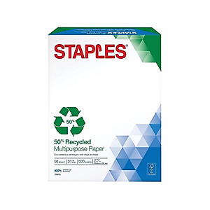Staples 50 Percent Recycled Multipurpose Paper, 8 1/2" x 11", Ream