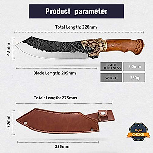 Butcher Knife Forged in Fire Knives Outdoor Camping Knife Curved Boning Knife with Sheath Filet Knife for Fishing Carbon Steel Meat Cleaver Knife for Kitchen BBQ Gift Collection