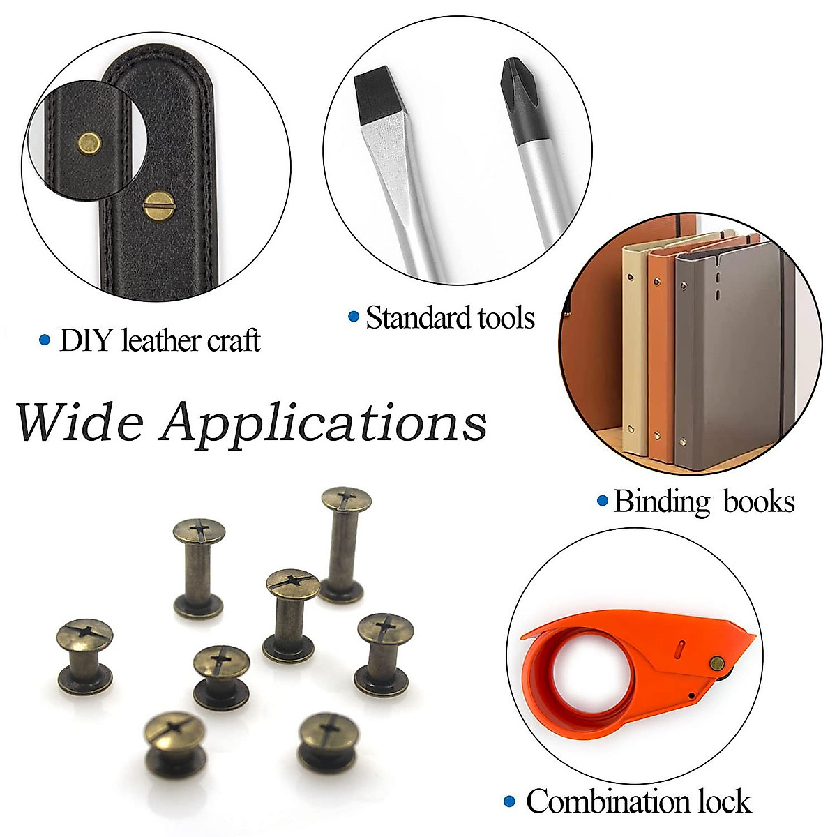 90 Sets Bronze Chicago Screws Leather Assorted Kit ，6 Sizes of Screw Rivets for Leather Rivet for DIY Leather Craft and Bookbinding (M5 X 4, 5, 6, 8, 10, 12)