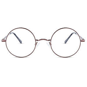 Bouryo Small Round Clear Lens Glasses for Men Women Non Prescription Circle Eyeglasses Metal Eyewear Frames