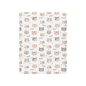 Kigai Cartoon Cat Face Crib Sheets for Boys Girls, Soft and Breathable Pack n Play Sheets, Portable Mini Stretchy Cribs Sheets, 52x28 Inch