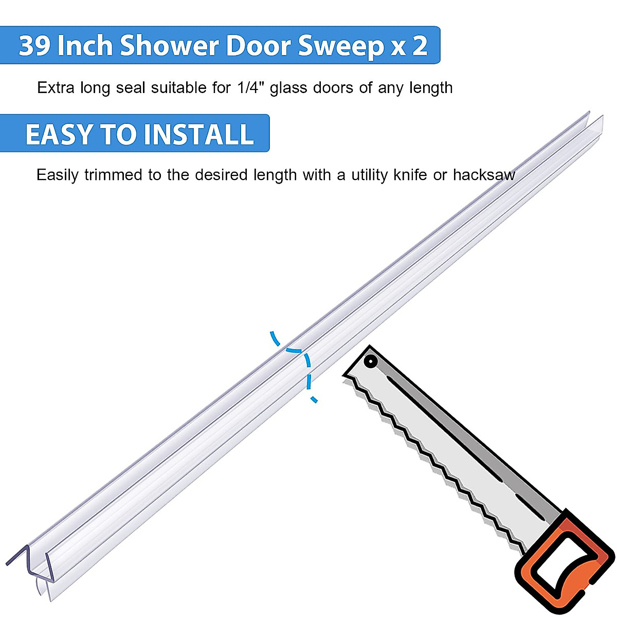 2-Pack Butecare Frameless Shower Door Bottom Seal – Stop Shower Leaks and Create a Water Barrier (1/4” x 39”)