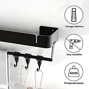 RCHYFEED 15.6”Shower Caddy with Towel Bar, Shower Organizer Adhesive,Metal Rustproof Bathroom Shower Shelf Rack with Hook, Drilling-Free Self Adhesive Storage Shelf for Bathroom & Kitchen(Black)