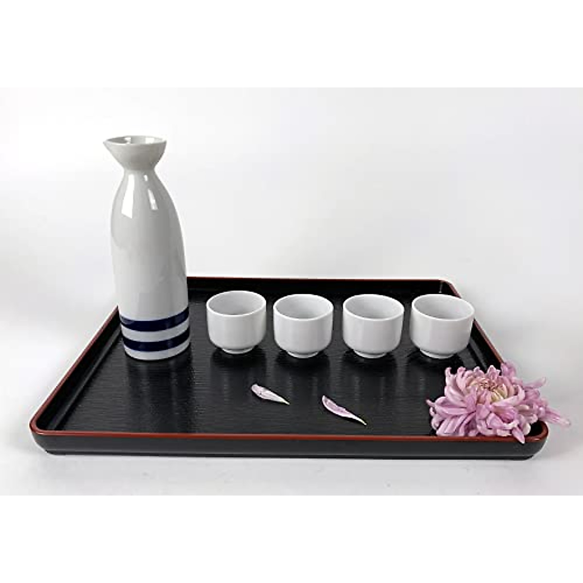 JapanBargain 4126, Large Japanese Serving Tay Plastic Lacquered Tray for Eating Tea Serving Tray Ottoman Coffee Table Tray TV Tray Butler Tray, Black and Red Color, Made in Japan, 18x13-3/4 inch