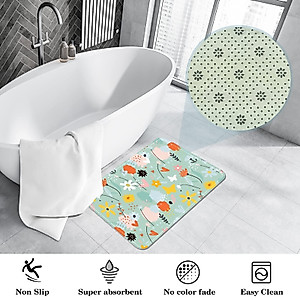 Bohemian Flower Branches and Leaves, Washable Bath mat Non Slip Super Absorbent Doormat Area Rug for Bathroom Kitchen Home Decors 24x16 inch