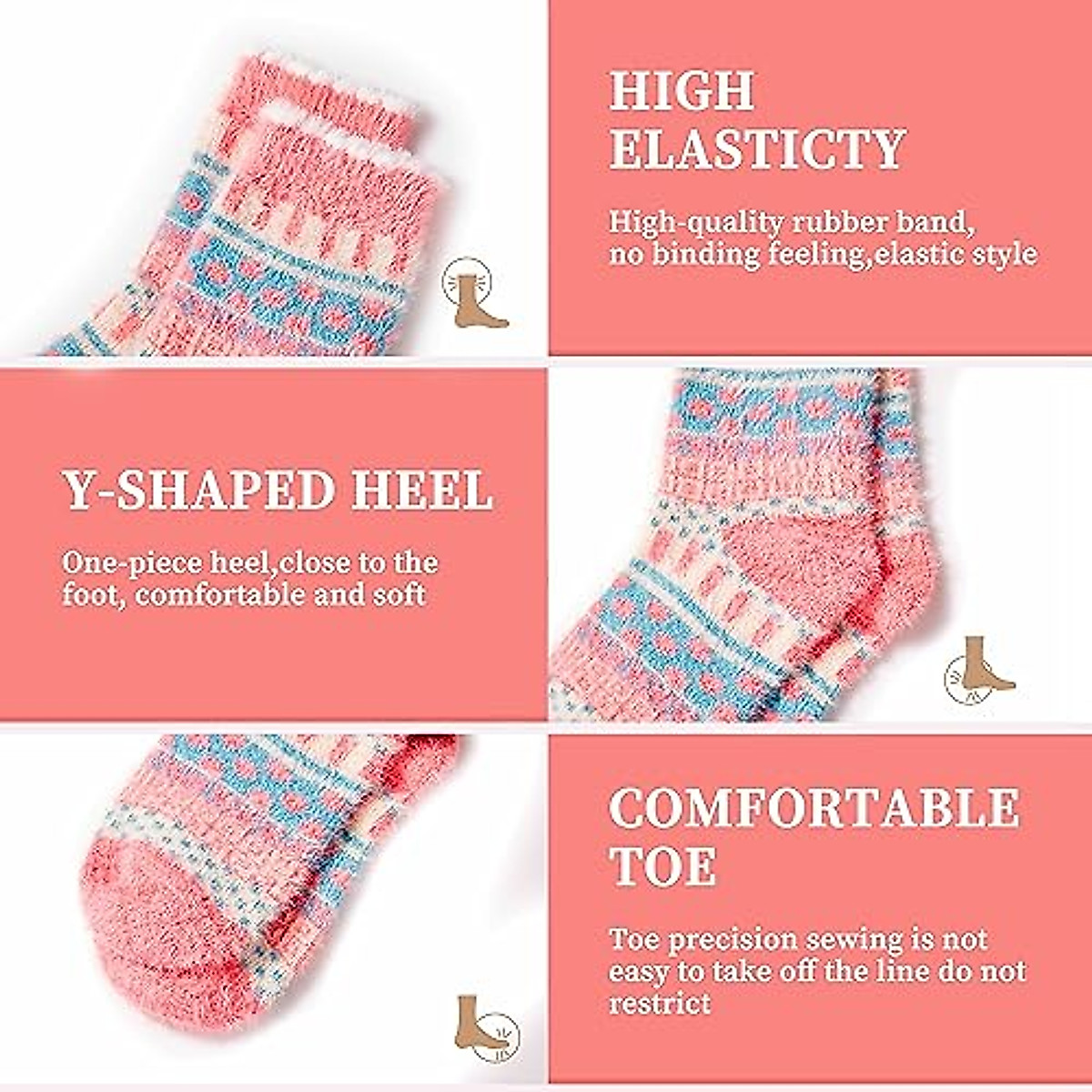 ICEIVY 5 Pack Women Thick Soft Warm Fuzzy Socks Winter Wool Fluffy Cozy Socks Casual Home Sleep Socks with Gifts Box(Multicolor-K)