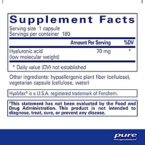Pure Encapsulations Hyaluronic Acid | Supplement to Support Skin Hydration, Joint Lubrication, and Comfort* | 180 Capsules