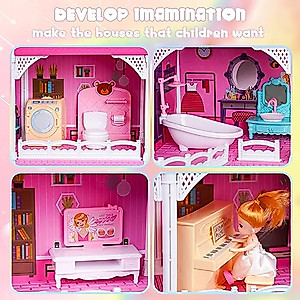 Ymrzed Doll House - Dream House Furniture Pink Girl Toys 4 Story 12 Rooms with 2 Dolls Toy Figures Kids Dollhouse Giant Doll House for Girls Gift Toy for Kids Ages 3 4 5 6 7 8 9+