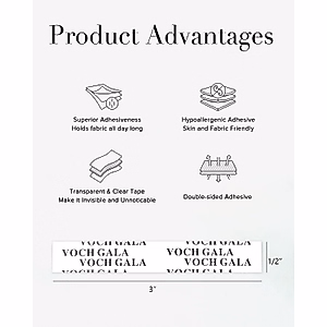 VOCH GALA 100 Strips Double Sided Tape for Fashion and Clothes, Waterproof Fashion Clothing Tape, Fabric Tape to Skin, Strong Adhesive Body Tape, Clear Transparent for All Skin Shades