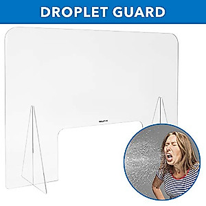 Mount-It! Acrylic Protective Sneeze Guard 31.5"x 23.6" x 9" | Clear Plexiglass Personal Protection Shield and Partition | with Opening Pass Through Window