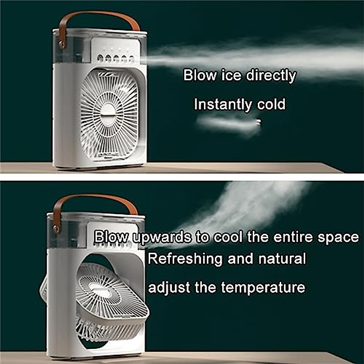 3 in 1 Air Cooler,Mini Portable Air Conditioners Fan with 3-Speeds/5 Humidifier Misting Hole/7 Colors Light,USB Rechargeable,Humidify Air Cooler,Adjustable Wind Direction,For Office Home (White)