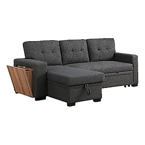 Devion Furniture 92" W Modern L-Shaped Polyester Fabric Upholstered Reversible Side Compartment Sleeper Sectional Sofa Bed with Chaise in Dark Gray Finish
