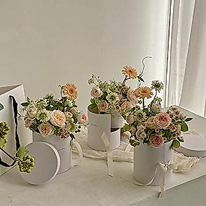 Tbrand BBJWRAPS Flower Box with Lid for Arrangements,Double Layers Rotating Drawer Luxury Round Flower Bouquet Gift Boxes Packaging,1 Set,7.5 inch (D) x 6.5 inch (H) (White)