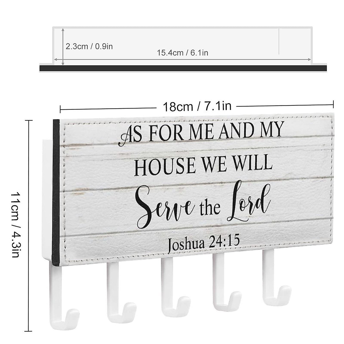 As for Me and My House We Will Serve The Lord Key Holder Wall Mount Key Rack Christian Saying Self Adhesive Key Hanging Rack Rustic Decoration for Entryway Mudroom Hallway Office 7x4 inch