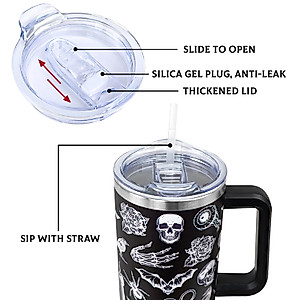 Fnokuxz Goth Tumbler 40 Oz, Goth Gifts for Women, Halloween Gothic Coffee Cup Travel Mug Water Bottle, Witchy Gothic Gifts for Women, Goth Accessories Stuff Thing, 40 Oz Tumbler with Handle and Straw