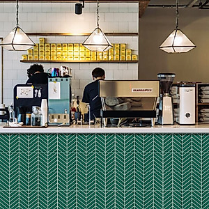 Peel and Stick Tiles Green Twill Pattern Kitchen Mosaic Wall Tiles Self-Adhesive DIY Backsplash Stick-on Vinyl Wall Tiles for Kitchen and Bathroom 10" X 10" Each, 4 Sheets Pack (Green-Twill)